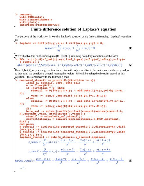 Finite difference solution of Laplace's equation