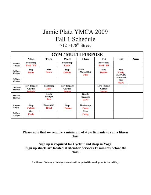 Factory Ymca Workout Schedule | EOUA Blog