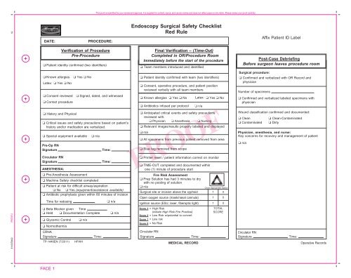 Endoscopy Surgical Safety Checklist Red Rule