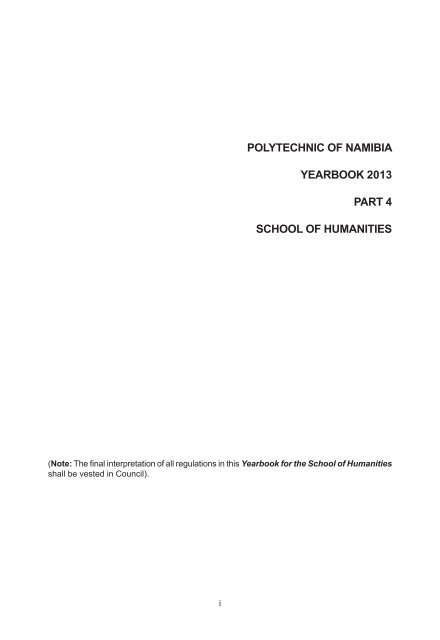 School of Humanities - Polytechnic of Namibia