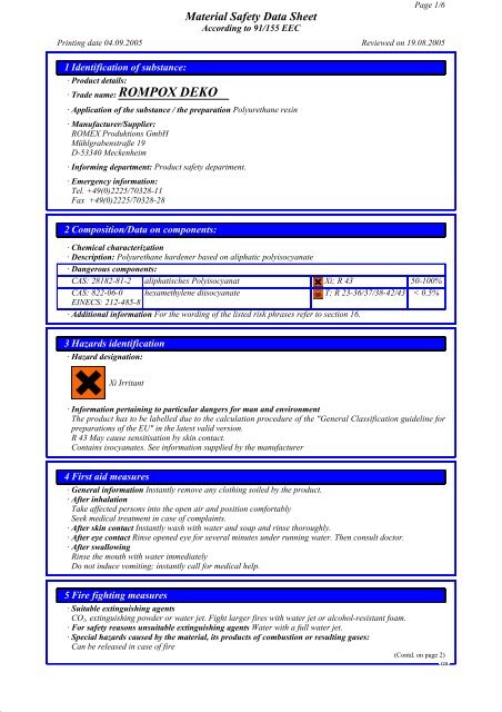 Material Safety Data Sheet - ROMEX-PFM