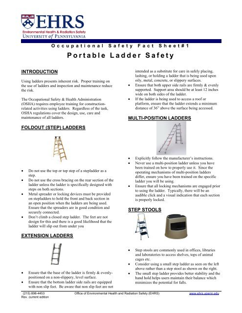 Portable Ladder Safety - Environmental Health & Radiation Safety