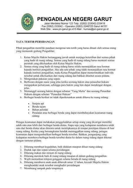 tata tertib persidangan - Pengadilan Negeri Garut