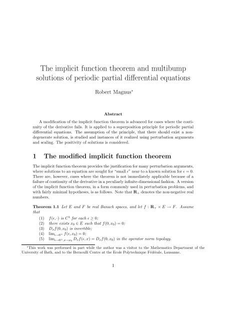 The implicit function theorem and multibump solutions of periodic ...