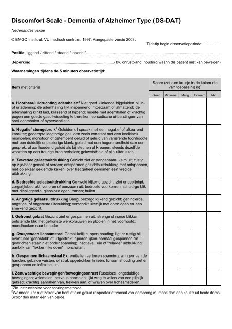 Discomfort Scale - Dementia of Alzheimer Type (DS-DAT) - Oncoline