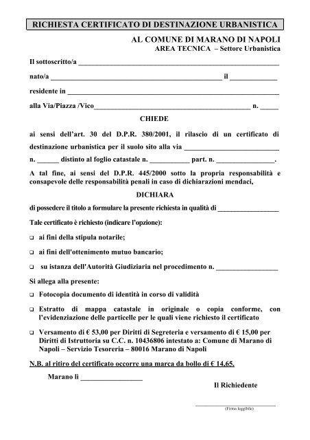 Richiesta certificato di destinazione urbanistica - Comune di Marano ... Richiesta certificato di destinazione urbanistica - Comune di Marano ...