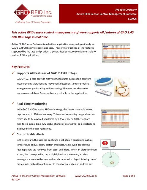 Active RFID Sensor Control Management Software ... - GAO RFID Inc.