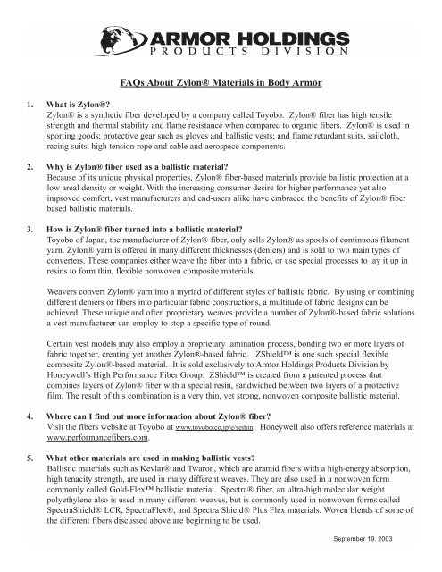 FAQs About ZylonÂ® Materials in Body Armor