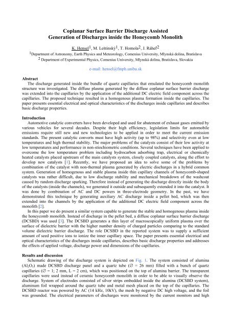 Coplanar Surface Barrier Discharge Assisted Generation of ...