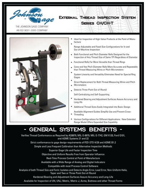 GENERAL SYSTEMS BENEFITS - The Johnson Gage Company