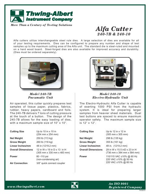 Alfa Cutter - Thwing-Albert Instrument Co
