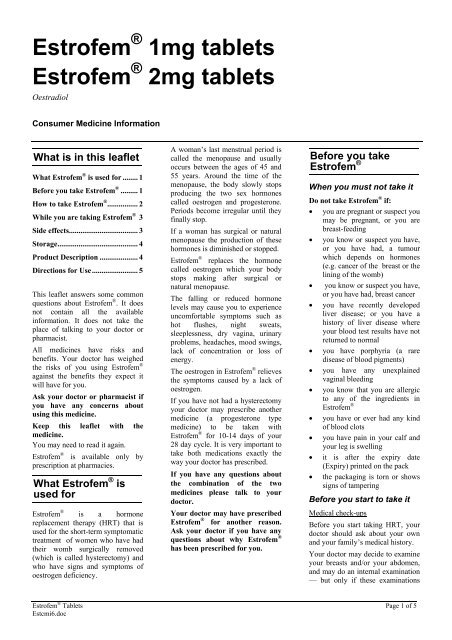 Estrofem 1mg tablets Estrofem 2mg tablets - Novo Nordisk Australasia