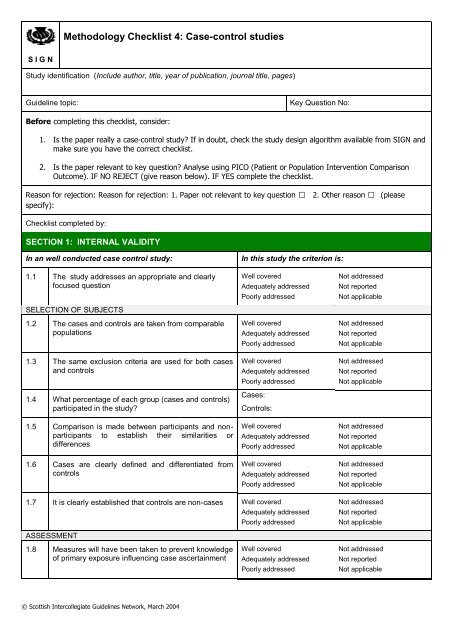 Methodology Checklist 4: Case-control studies