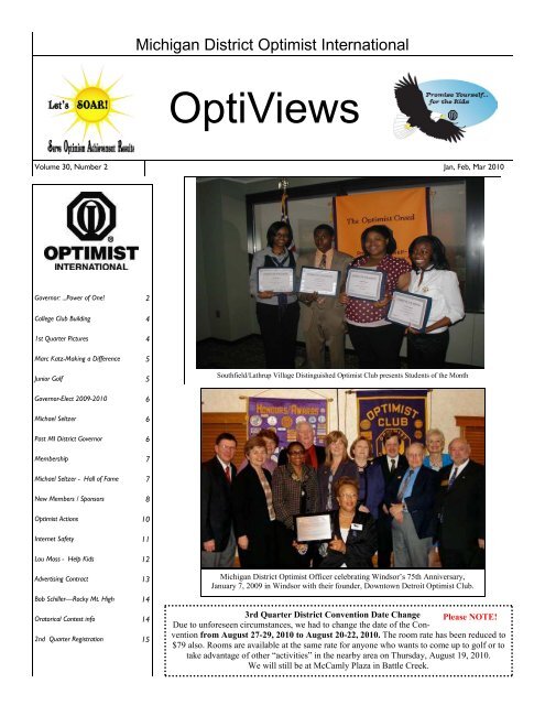 2nd Quarter - Michigan District Optimists