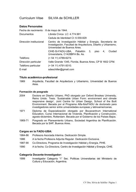 CV Silvia de Schiller - Universidad Nacional de Río Negro