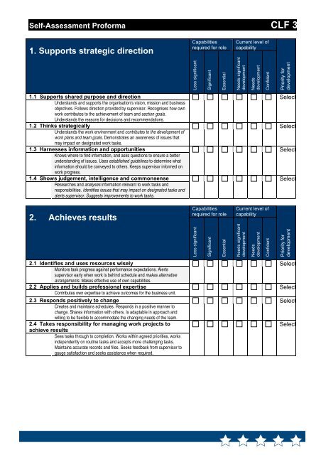 Self assessment proforma for CLF 3 - Public Service Commission
