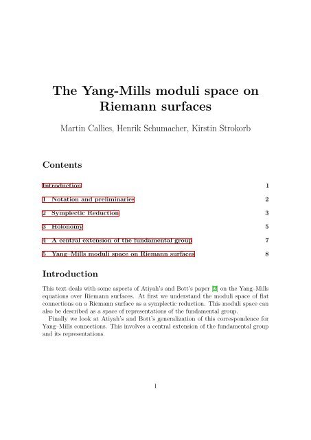 5 Yangâ Mills Moduli Space On Riemann Surfaces