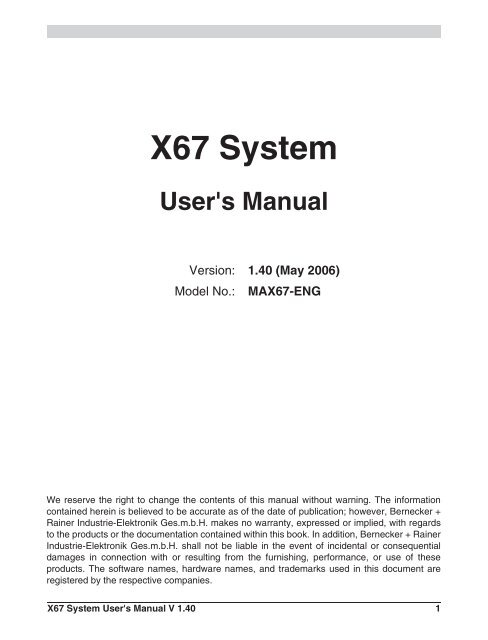 X67 System User's Manual - Motor Systems, Inc.