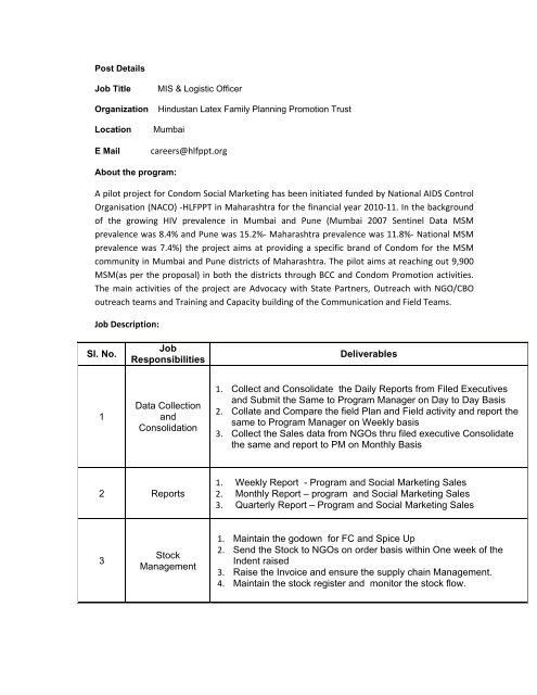 MIS Officer MSM Project Based At Mumbai - hlfppt...
