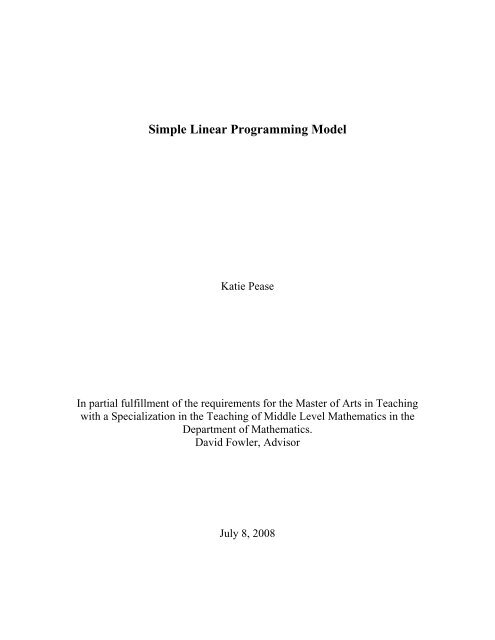 Simple Linear Programming Model Simple Linear Programming Model