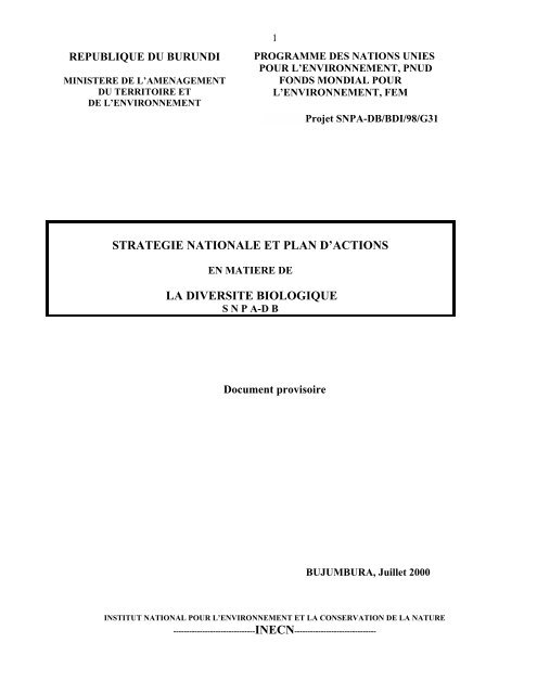 strategie nationale et plan d'actions la diversite biologique