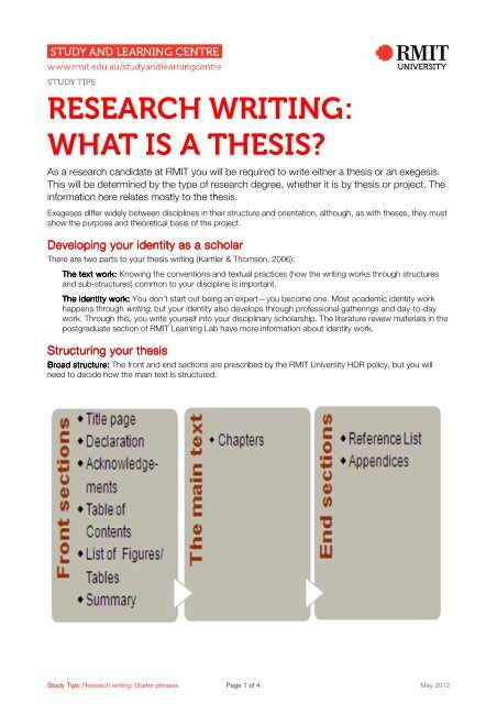 RESEARCH WRITING: WHAT IS A THESIS? - RMIT University