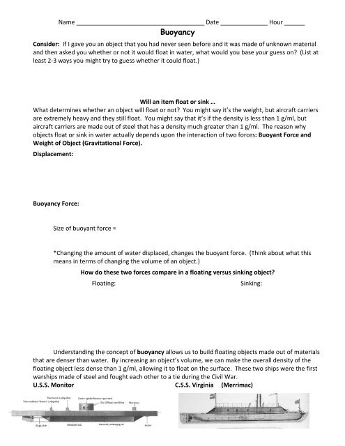 Buoyancy & Submarine Lab