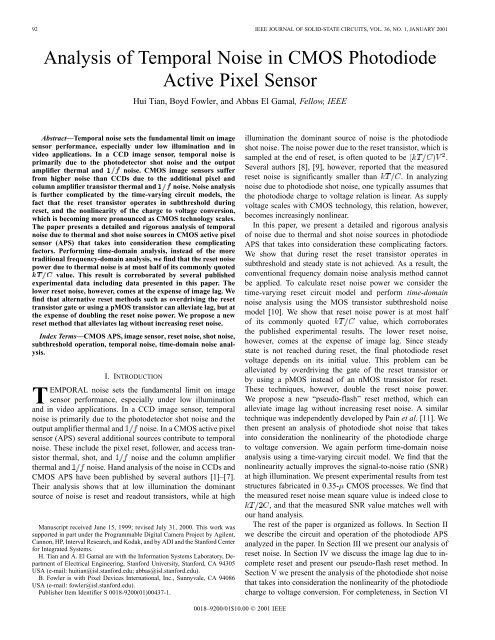 Analysis Of Temporal Noise In Cmos Photodiode Active Pixel Sensor
