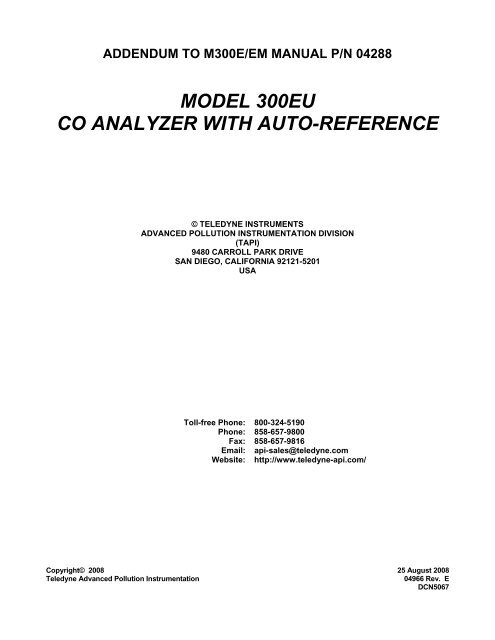 300EU CO Analyzer - Teledyne API