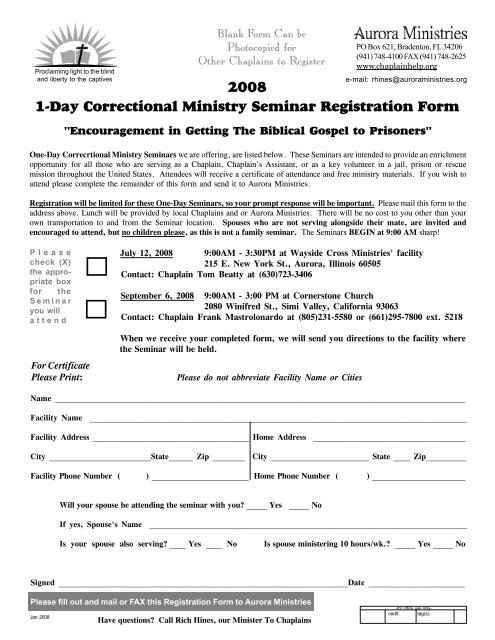 One-Day Seminar Registration Form