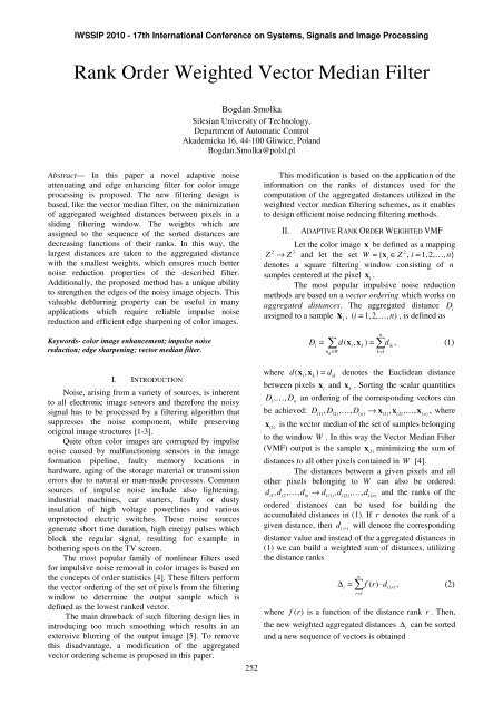 Rank Order Weighted Vector Median Filter - IWSSIP