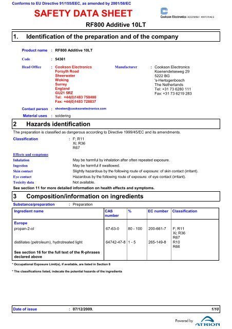 msds rf800 additive - The Solder Connection