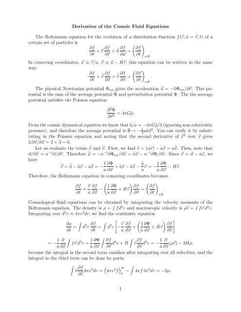 Derivation of the Cosmic Fluid Equations The Boltzmann equation ...