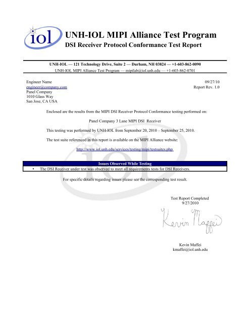 UNH-IOL MIPI Alliance Test Program DSI Receiver Protocol ...