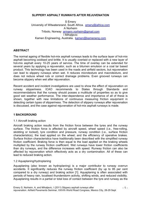 Slippery asphalt runways after rejuvenation. Airfield Pavements ...