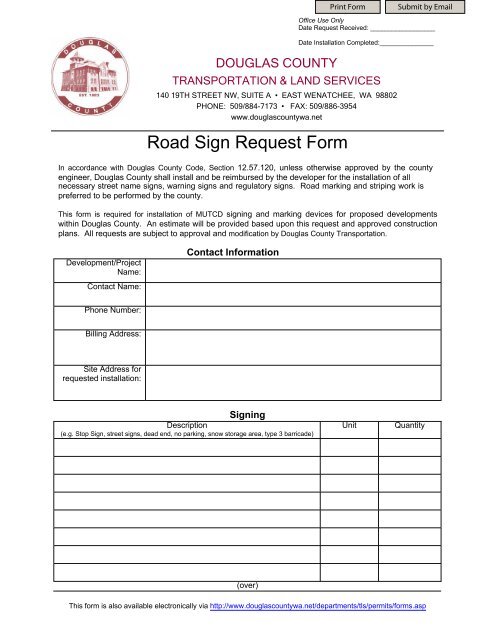 Road Sign Request Form - Douglas County