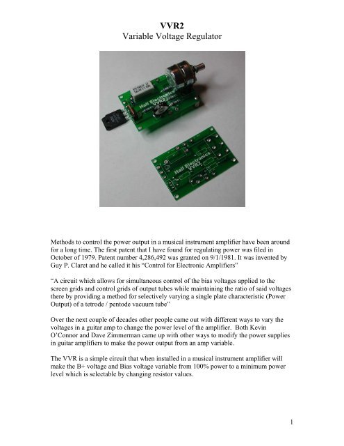 VVR2 Variable Voltage Regulator - File PDF