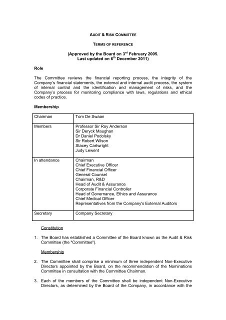 GSK - Terms of reference - Audit & Risk Committee