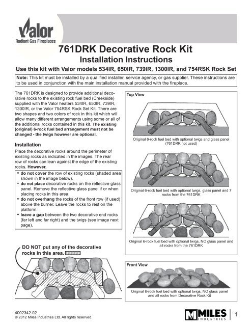 Installation Instructions 761DRK Decorative Rock Kit - Valor