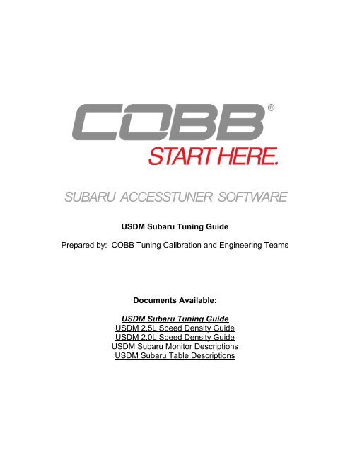 SUBARU ACCESSTUNER SOFTWARE - Cobb Tuning
