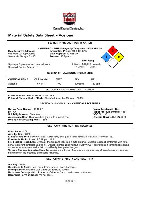 MSDS - Colonial Chemical Solutions