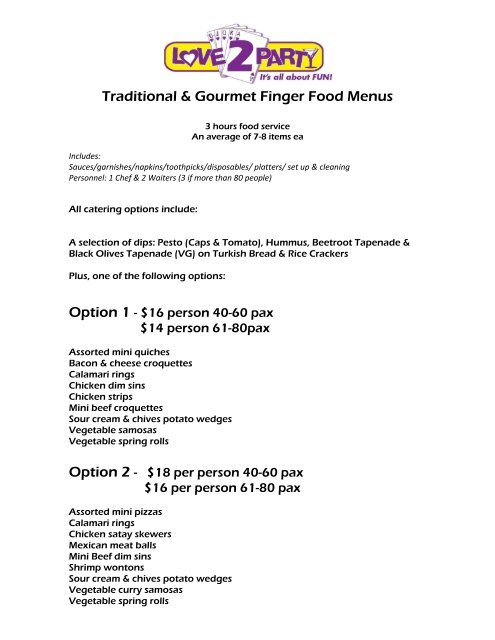 Traditional & Gourmet Finger Food Menus - Love 2 Party