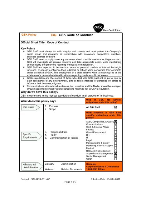Gsk Code Of Conduct