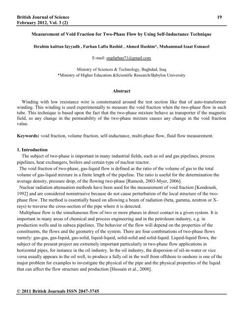 Measurement of Void Fraction for Two-Phase Flow by Using Self ...