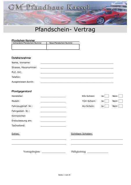 Pfandschein- Vertrag