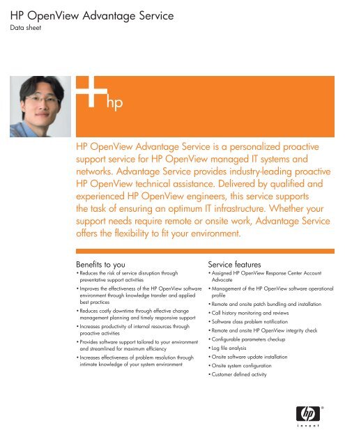 HP OpenView Advantage Service Data sheet - HP Software