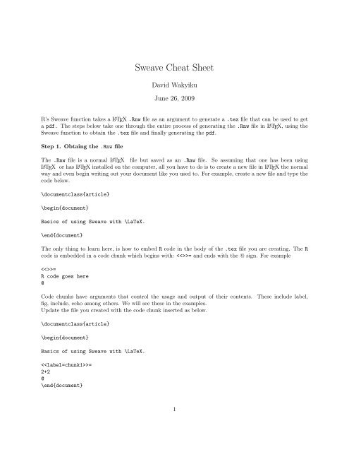 Sweave Cheat Sheet - users-deprecated.aims.ac.za