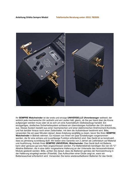 Anleitung Orbita Sempre Modul Telefonische Beratung unter: 0551 ...