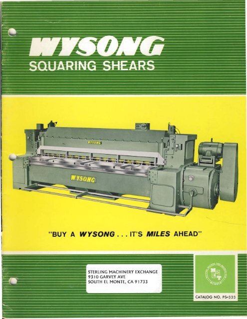 Wysong And Miles Shear Brochure - Sterling Machinery