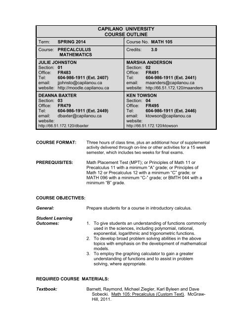 Course Outline - Math Faculty Web Pages
